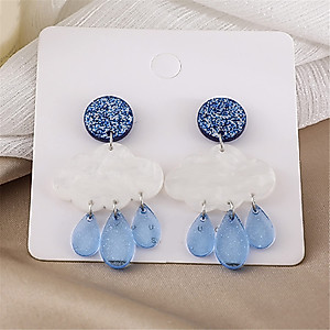 SLSF Unique Lightweight Cute Creative Clouds Water Droplets Dangle Drop Earrings Acrylic Weather (Blue)