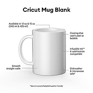Cricut Beveled Blank, Ceramic-Coated, Dishwasher & Microwave Safe Mug to Decorate, Mug Press & Infusible Ink Compatible,12 Oz Sublimation, Ideal for Crafts and Printing, 6 Count, White