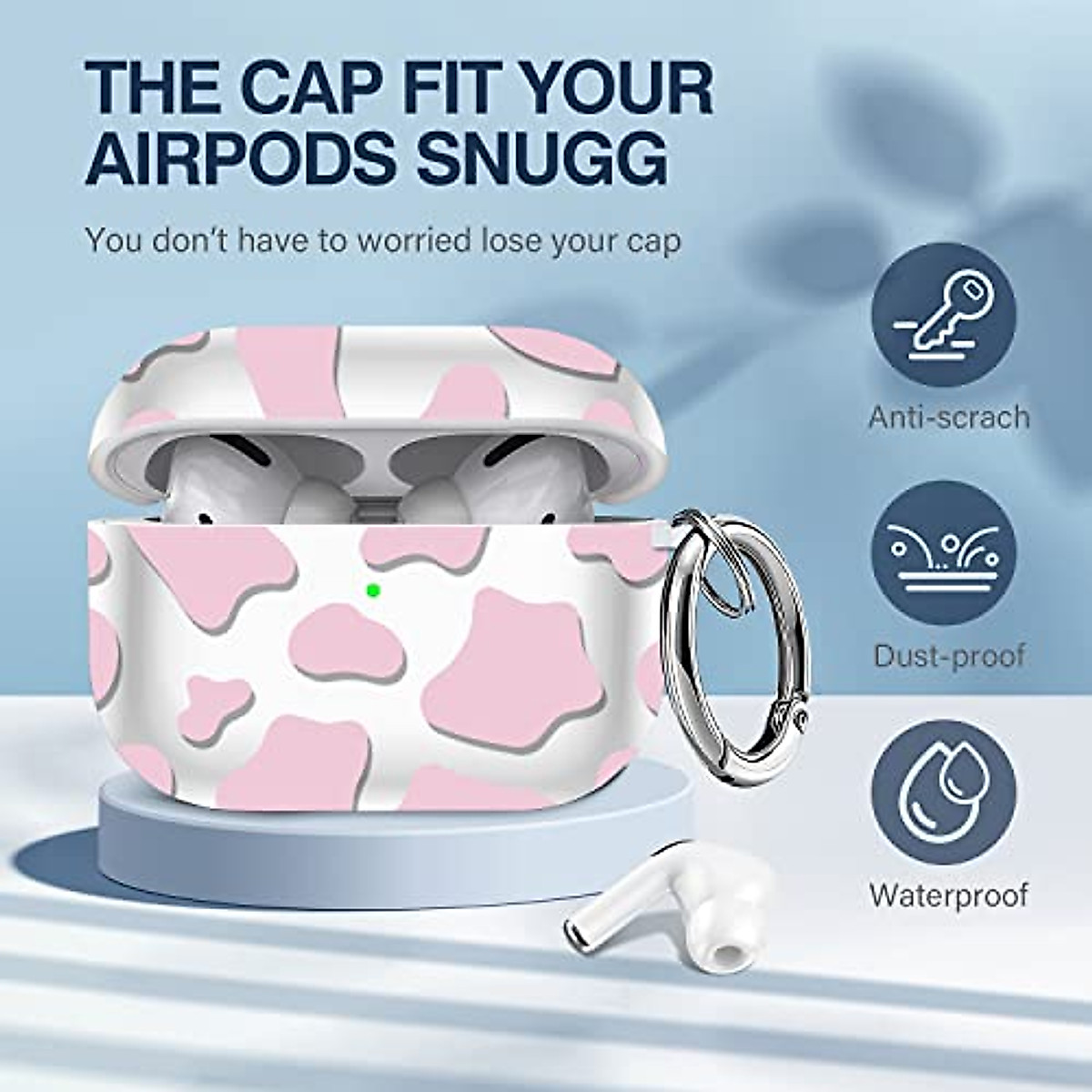 AirPods Pro Case Cover - Valkit Cute Milk Cow Pattern Soft TPU Protective Case Skin Portable & Shockproof Men Women Girls with Keychain for Apple Airpods Pro Charging Case (Hollow Pink Cow Pattern)