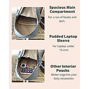 Aesthetic Backpack with Kawaii Cloud Pendant, Large Capacity Rucksack, Sturdy and Durable, Back to School Essential. (Matcha Green)