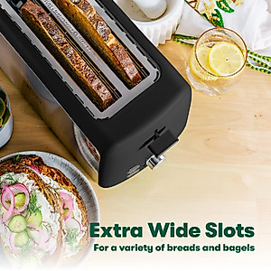 BELLA 4 Slice Toaster, Long Slot & Removable Crumb Tray, 7 Shading Options with Auto Shut Off, Cancel & Reheat Button, Toast Bread & Bagel, Stainless Steel & Black