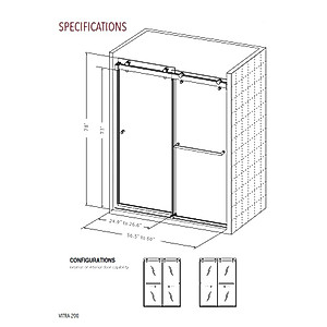 Eurotech Showers VITRA-200 56.5-60" W x 78" H Twinglide Frameless Shower Door w/ 3/8" Clear Tempered Glass (Brushed Nickel)
