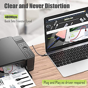 BrexLink USB 2.0 Printer Cable10ft, A-Male to B-Male Printer Cord, Durable Nylon Braided High Speed Scanner Fax Cord Compatible with HP, Canon, Dell, Epson, Lexmark, Xerox, Samsung (Grey)