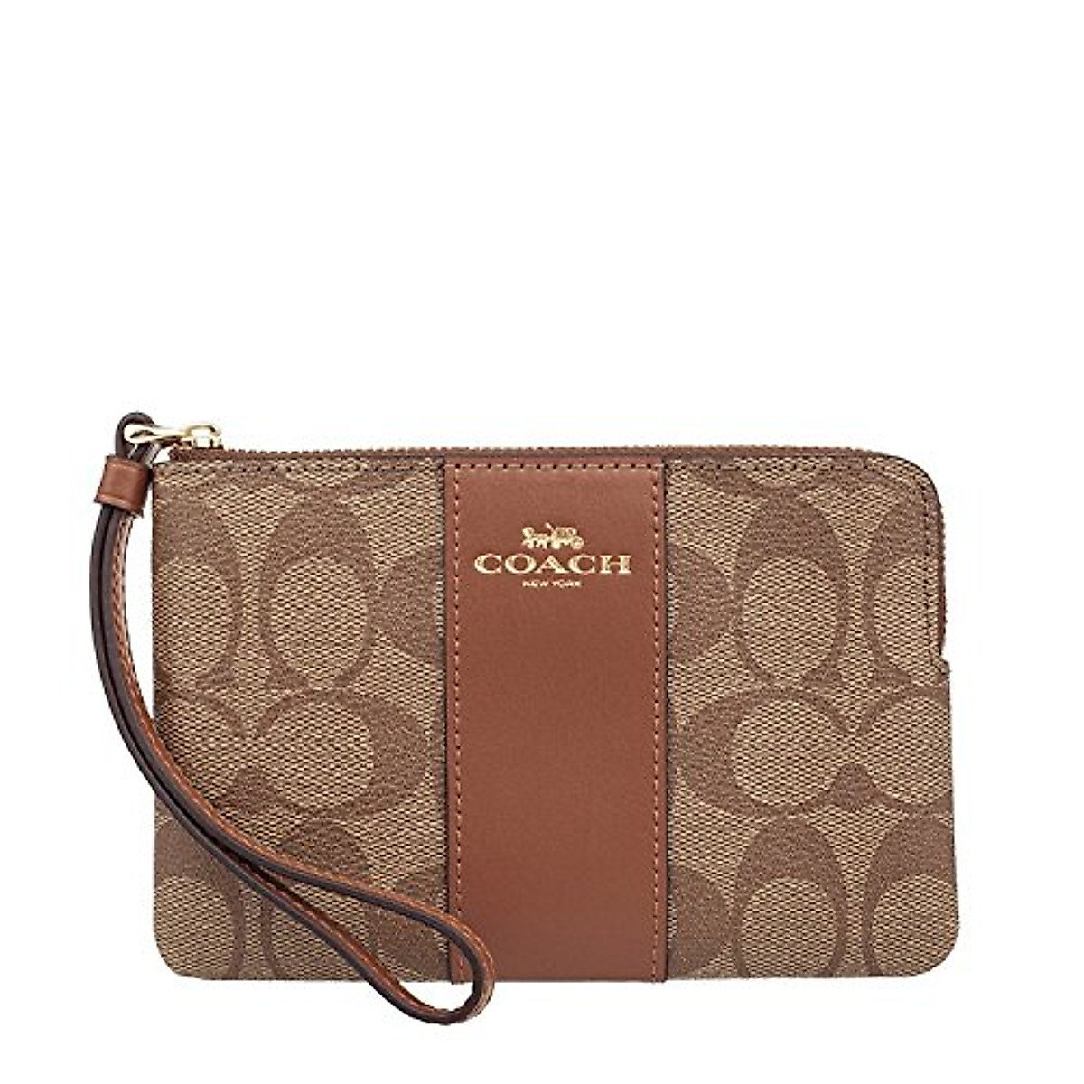 Coach Corner Zip Signature PVC Wristlet, 58035, KHAKI/SADDLE