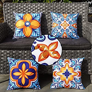 ONWAY Outdoor Pillow Covers Waterproof 16x16 Set of 4 Floral Boho Decorative Throw Cushion Cover Farmhouse Pillows for Bench Couch Patio Furniture