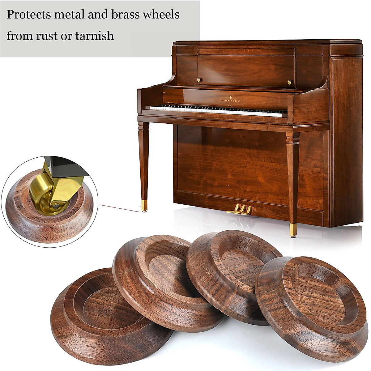 Upright Piano Caster Cups,Solid Wood Furniture,Piano Caster Cups - Non-Slip & Anti-Noise Foam (black walnut)