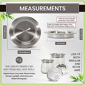 4 Oui Yogurt Jar Lids | Stainless Steel Metal Yoplait Oui Lids Only | Food Safe, Durable, Airtight, Reusable | Water and Liquids Contact Safe | For Regular or Petite Dessert Oui Jars| 4-Piece Set