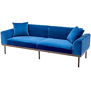 Lifeand Modern Velvet Sofa with Metal Legs,Loveseat Sofa Couch with Two Pillows for Living Room and Bedroom,Blue