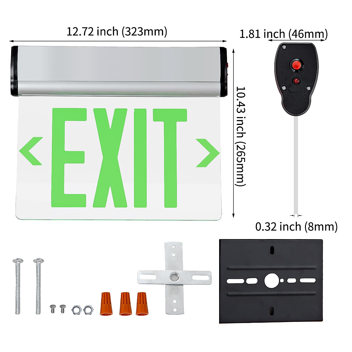 CM MZY Green Exit Signs for Business, LED Edge Lit Exit Sign, UL 924, Hardwired Emergency Exit Lights with Battery Backup, Aluminum Housing with Rotating Acrylic Clear Panel, AC 120/277V, 1 Pack