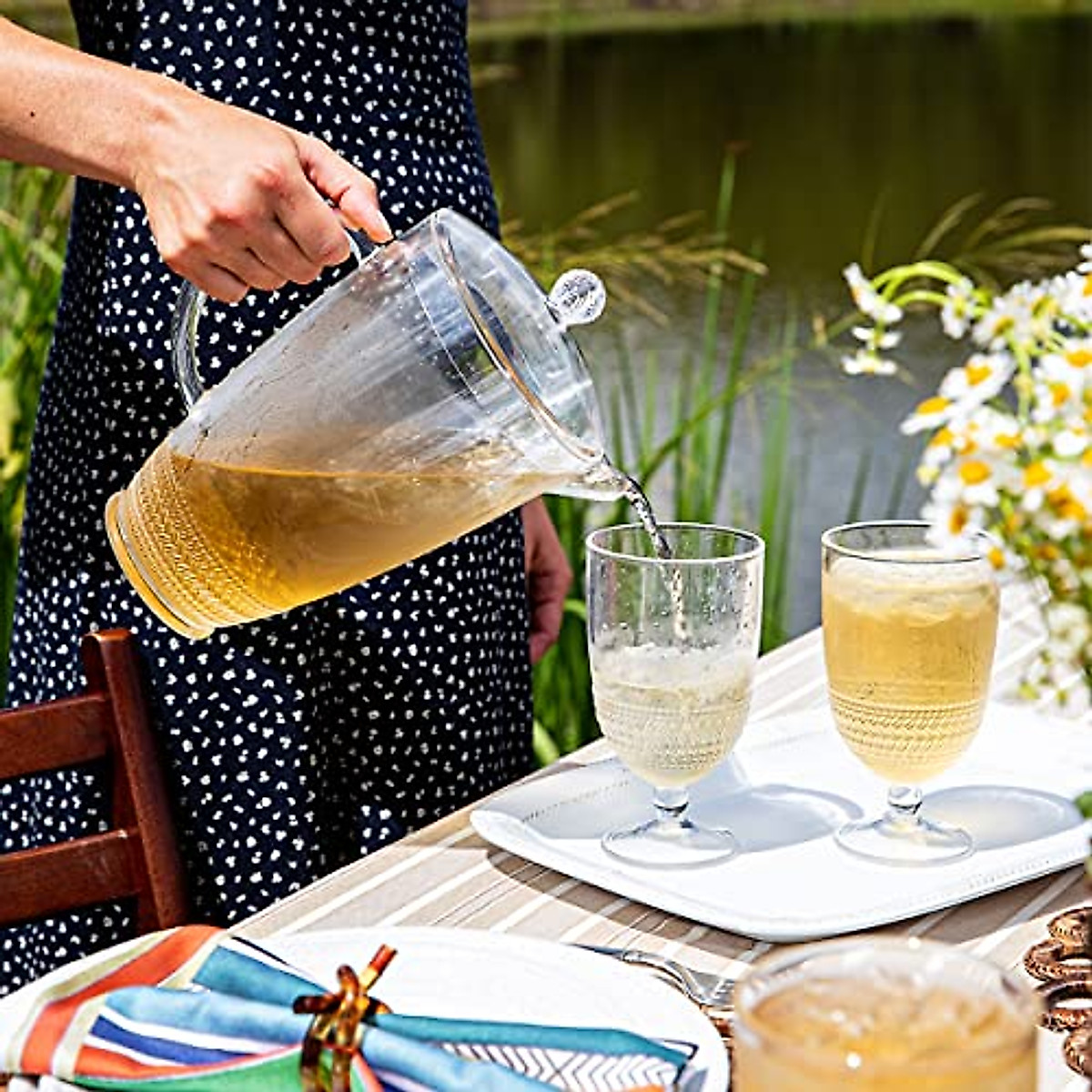 Juliska - Le Panier Acrylic Pitcher With Lid - Unbreakable, Clear Acrylic Tall Pitcher