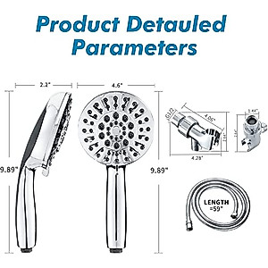 DOILIESE 6 Function Shower Head with Handheld, High Pressure Shower heads Set High Flow Hand Held Shower Head with Hose shower heads holder Rubber Washer Teflon Tape Chrome