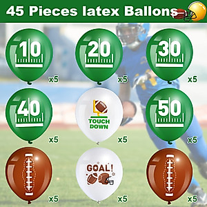 45 Pieces Football Balloons Sport Latex Balloons Football Party Balloons Touch Down White Green Brown Balloons for Game Sports Birthday Party Football Themed Decorations