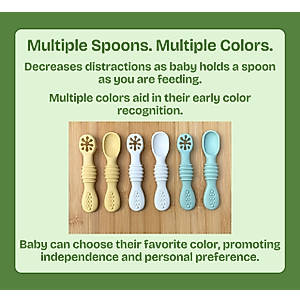 omoBaby 6 Pack Baby Led Weaning Silicone Spoons (Yellow)