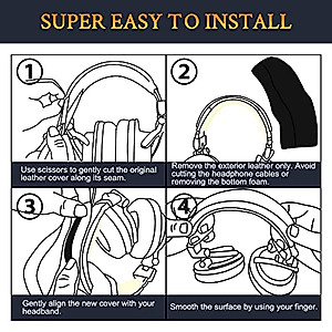 SOULWIT Protein Leather Headband Cover for Audio Technica ATH M50, M50X, M50XWH, M50XBT, M50XBT2, M50S/LE Headphones, Replacement Headstrap Pad Repair Part (Black)