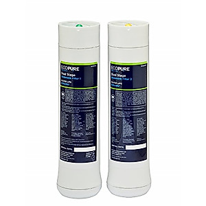 EcoPure Dual Stage Under Sink Replacement Water Set (ECODWF) | NSF Certified | Fits ECOP20 System | 6-Month Filter Life, 2 Count (Pack of 1)