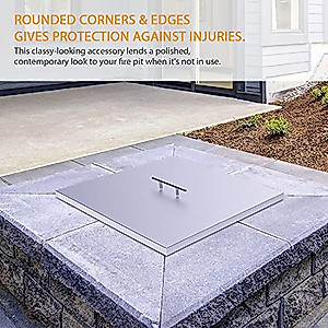 AJinTeby Fire Pit Lid Fits 18” Square Burner Pan, 21" x 21" Stainless Steel Fire Pit Burner Cover, Fire Pit Cover Rectangular Burner Pan