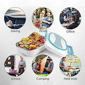 CTSZOOM Electric Lunch Box Food Warmer for Car Truck and Home Portable Food Warmer Heater 3 compartment Container with Spoon and Fork Lunch Box White Blue