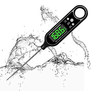 LSENLTY Upgraded Digital Instant Read Meat Thermometer, IPX7 Waterproof Thermometer Probe, Easy to Use Kitchen Cooking Food Thermometer for Oil Deep Fry Candy BBQ Air Fryer, Smoker Oven Black