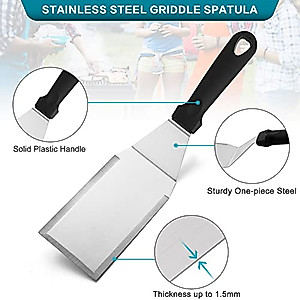 Leonyo Griddle Grill Accessories Set of 8, Heavy Duty Stainless Steel Metal Spatulas for Cast Iron Flat Top Teppanyaki Hibachi Hamburger Cooking, Carry Bag, Indoor or Outdoor Restaurant BBQ Tools Kit