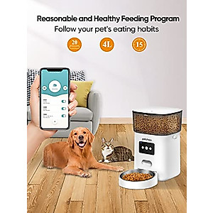 Petchain Automatic Cat Feeder, 4L WiFi Pet Food Dispenser for Cats and Dogs APP Control Auto Pet Feeder Up to 20 Portions15 Meals per Day, Low Food Alarm and 10s Voice Recorder for Pet