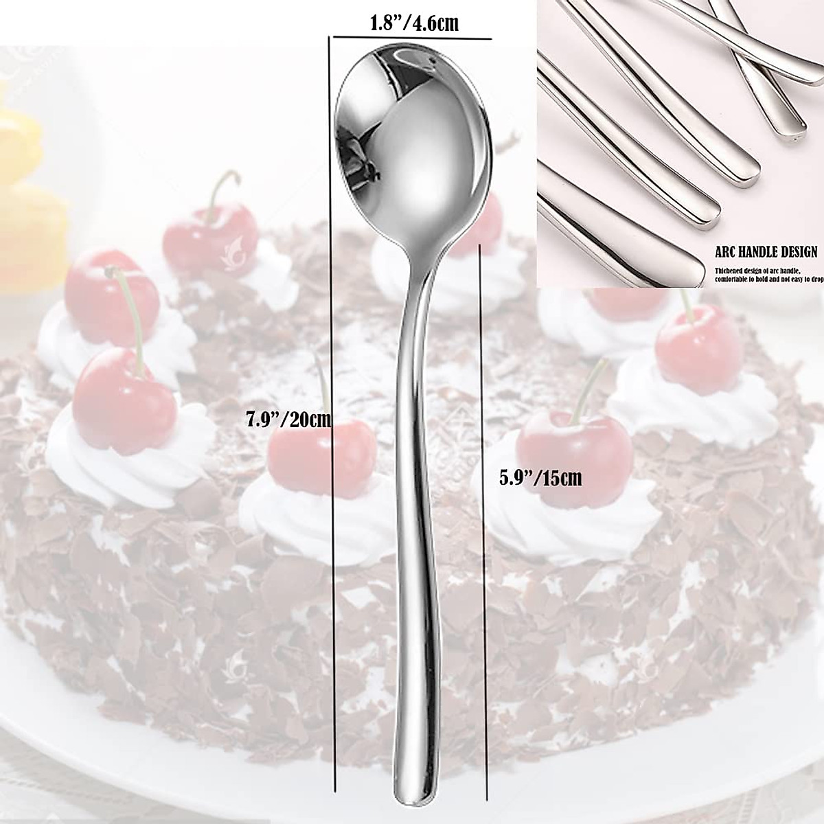 Siaiqiang Large Round Soup Spoons,4 pack Premium 18/8 Stainless Steel Korean Spoons with Long Handles,7.9''Long Tablespoon,Asian Soup Spoon Serves of coffee,desserts,salads(Silver)