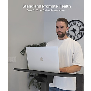 OCOMMO Mobile Podium - Pneumatic Standing Desk with 30 Degree Tilting Top, Adjustable Podium Stand, Lectern Portable with Wheels, Perfect for Lectures, Meetings, and Computer Use, Black