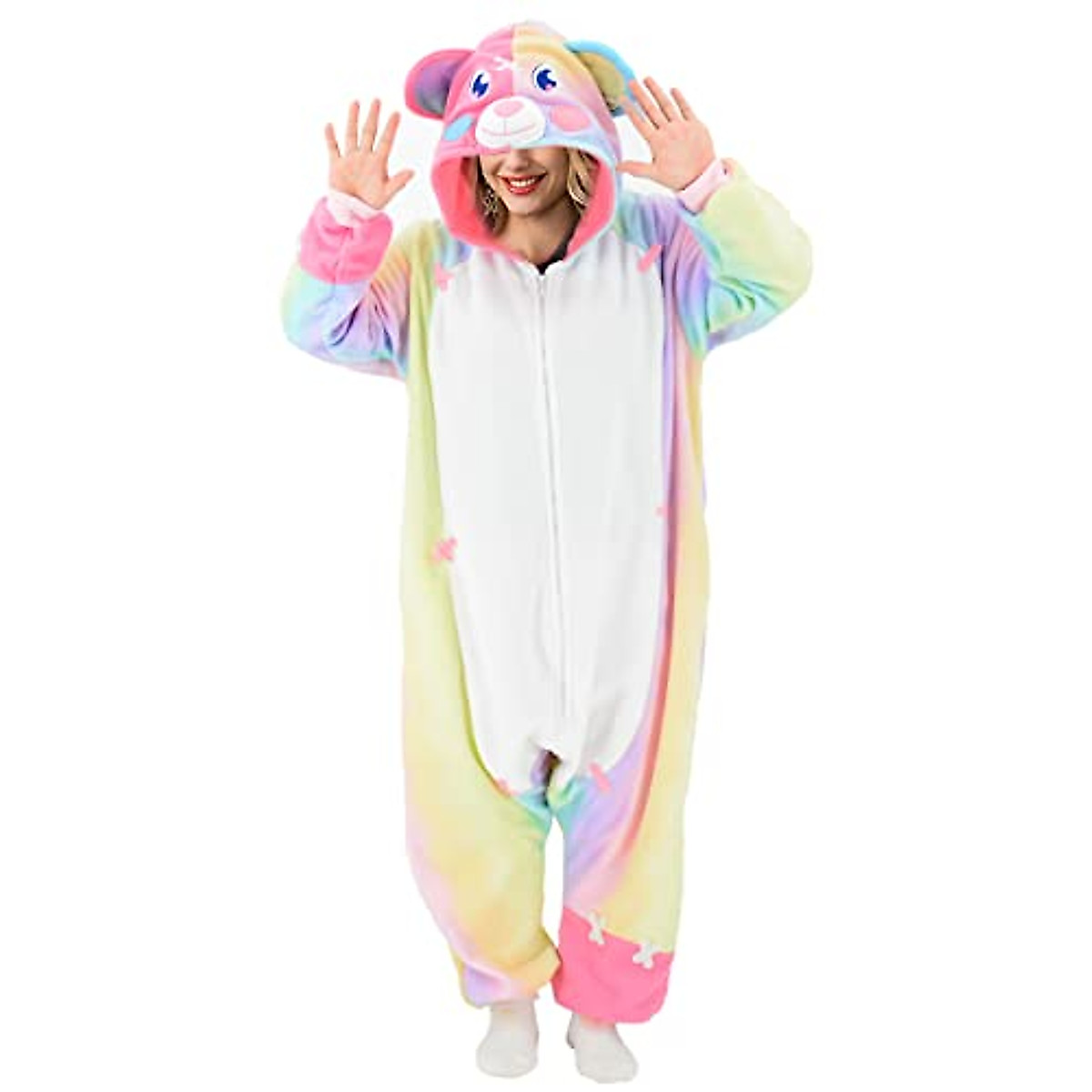 YUNTAISHAN Bear Onesie Adult Onesie Pajamas One Piece Pajamas Animal Cosplay Costume for Women Men
