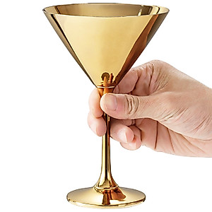 MyGift 8 Ounce Modern Gold Tone Martini Glasses, Elegant Metallic Plated Drinking Glass for a Cocktail Party, Wedding, or Anniversary Dinner, Set of 2
