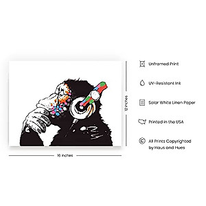 HAUS AND HUES Headphone Wall Art Banksy Wall Poster, Banksy Poster Graffiti Pop Art Wall Art for Teen Boys Bedroom Banksy Gorilla Art Wall Decor Monkey Posters UNFRAMED 12"x16" (Banksy Chimp)