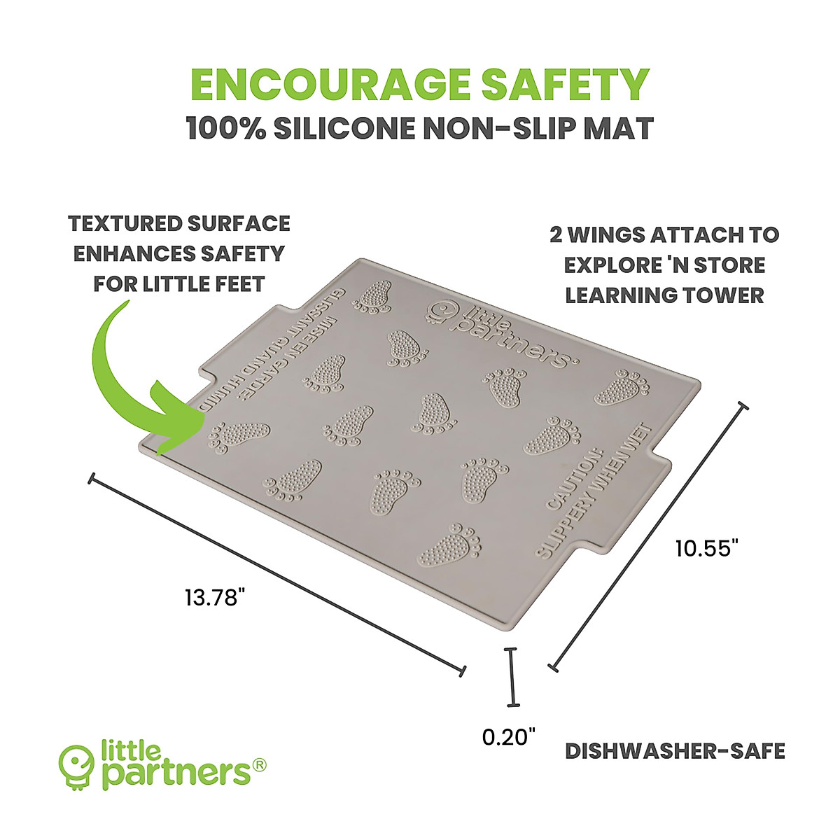 Little Partners Silicone Mat, Only Compatible with The Explore 'N Store Learning Tower Platform (Not The Learn 'N Fold Learning Tower, LT, LTD, or Chef Series), Non-Slip Grip Washable Protector (Grey)