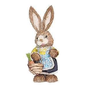 Easter Simulation Bunny Figurine Decorations, YeLuck Creative Standing Straw Rabbit with Carrot Basket, Home Table Garden Figurines Tabletopper Accessories Spring Decor,Easter Handmade Gifts