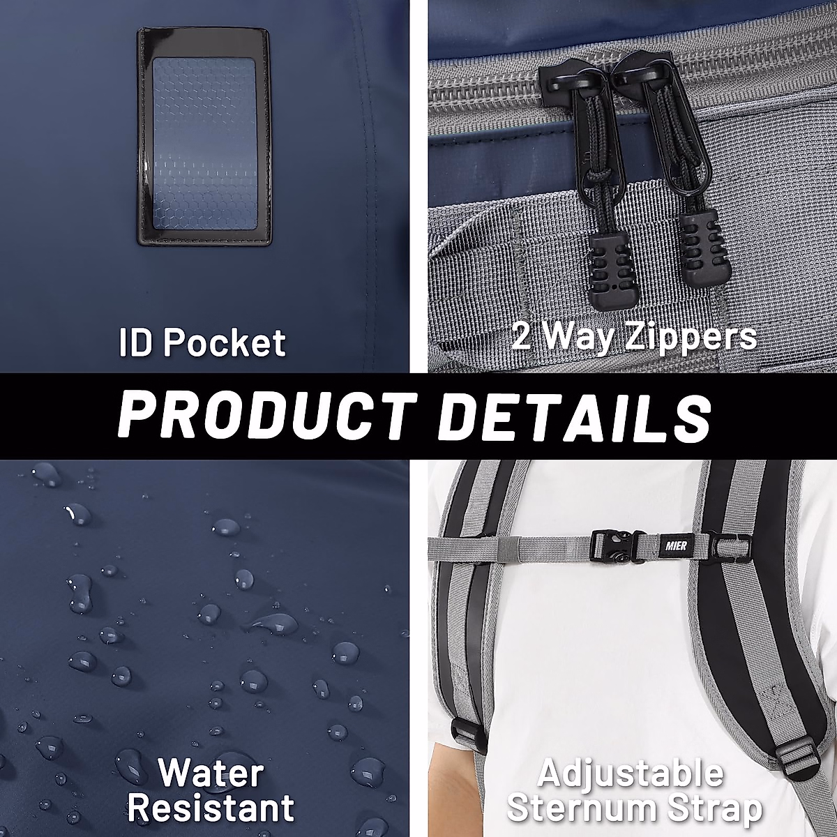 MIER Large Duffel Backpack Sports Gym Bag with Shoe Compartment, Heavy Duty and Water Resistant, Navy Blue, 60L