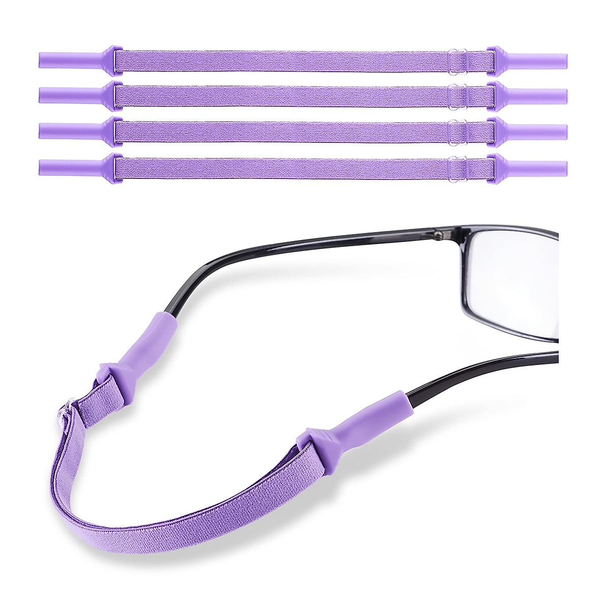 lvvfit Adjustable Glasses Strap, No Tail Adjustable Eyewear Retainer Glasses Straps, Sunglasses Straps for Men,Women,kids(4pcs Purple)