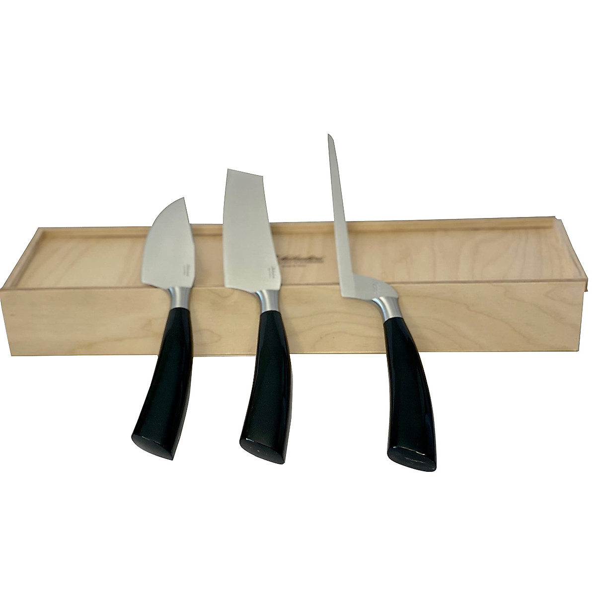 Coltelleria Saladini Stainless Steel 3-Piece Soft Cheese Knife 7-Inch, Parmesan Knife 4-Inch, Semi-hard Cheese Knife 5.5-Inch Set with Buffalo Horn Handle