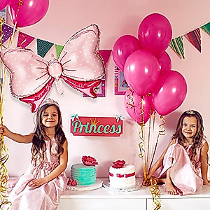 6 Pieces Bow Balloon Mouse Party Decoration Bowtie Pink Balloon Foil Pink Balloon Jumbo Bow Balloon for Wedding Bridal Shower Gender Reveal Balloon Party Gift Decoration(Large)