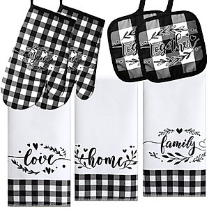 Oudain 7 Pcs Christmas Oven Mitts and Pot Holders Sets Buffalo Check Dish Towel Christmas Kitchen Towel Farmhouse Anti Slip Heat Resistant Buffalo Plaid Decoration for Holiday Cooking Baking(Vintage)