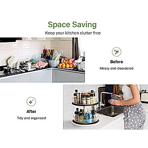 Kootek 2 Tier Lazy Susan Organizer, 11 Inches Height Adjustable Rotating Turntable, Spice Rack for Kitchen Cabinet, Countertop, Bathroom, Makeup, Pantry Organization and Storage with 4 Divided Bins