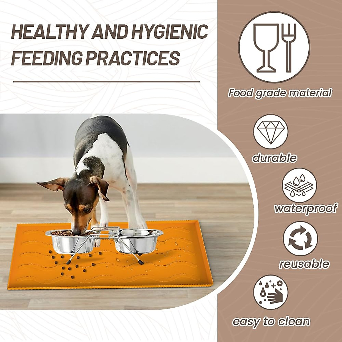 Pet Dog Cat Food Mat Silicone Dog Mat for Food and Water 28” Pet Feeding Mat Dog Bowl Mat Orange Pet Food Placemat