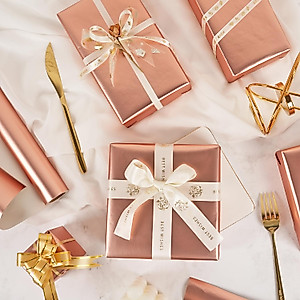 Rose Gold Wrapping Paper Roll - Solid Color Metallic Wrapping Paper - Matte Wrapping Paper Roll - Gift Wrapping Paper for Birthday Wedding Christmas Mother's Day Baby Shower - 17 Inches x 32.8 Feet