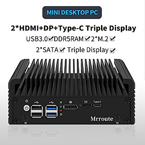 Mrroute Intel Alder Lake-N i3-N305 Fanless Mini PC with Win 11 DDR5 No RAM No SSD 4 Lans 3 Screens Display 2X HDMI&DP&Type-C Pocket Mini Desktop Computer