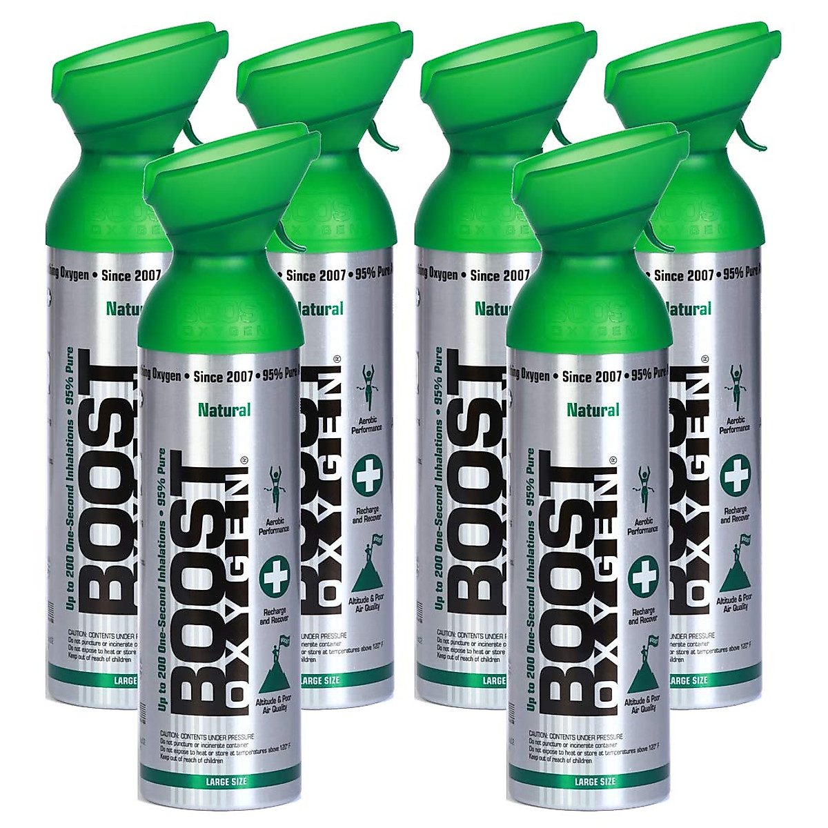 Boost Oxygen Supplemental Oxygen to Go | All-Natural Respiratory Support for Health, Wellness, Performance, Recovery and Altitude (10 Liter Large, 6 Pack, Natural)