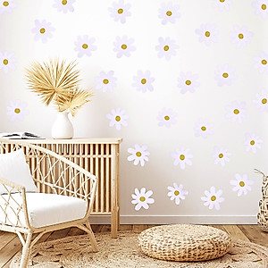 36PCS Daisy Wall Decal White Daisy Decals Flower Wall Decals Peel and Stick Retro White Daisy Flower Wall Stickers Vinyl Wall Floral Decals for Kids Nursery Bedroom Classroom Office Decor 6 Sheet