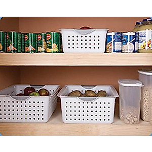 Sterilite Large Ultra Plastic Basket with Handles, 6 Count, and Medium Ultra Plastic Basket with Handles, 12 Count Storage Solution System for Home