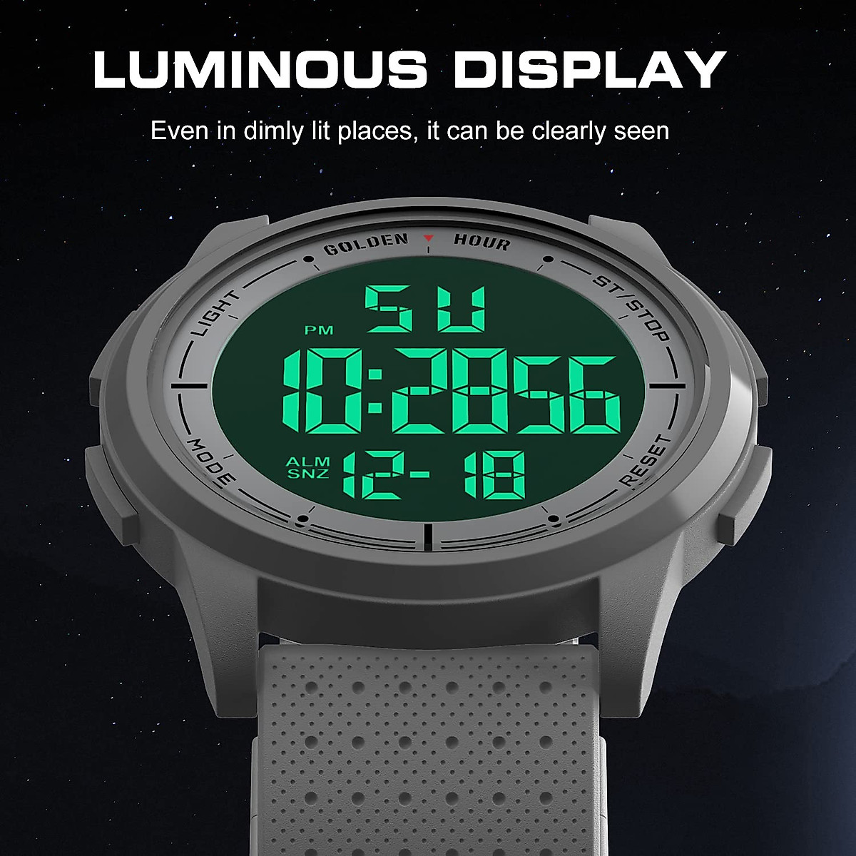 GOLDEN HOUR Ultra-Thin Minimalist Sports Waterproof Digital Watches Men with Wide-Angle Display Rubber Strap Wrist Watch for Men Women in White