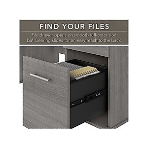 Bush Furniture Somerset 60W Office Desk with Lateral File Cabinet and 5 Shelf Bookcase in Platinum Gray