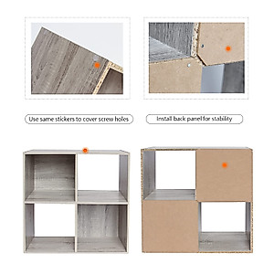 PACHIRA E-Commerce Wooden Storage Bookshelf, 4 Cube Unit Shelf, Closet Cabinet, DVD Rack File Organizer Bookcase Rack, Each Cube 11 Inch, Oak Grey