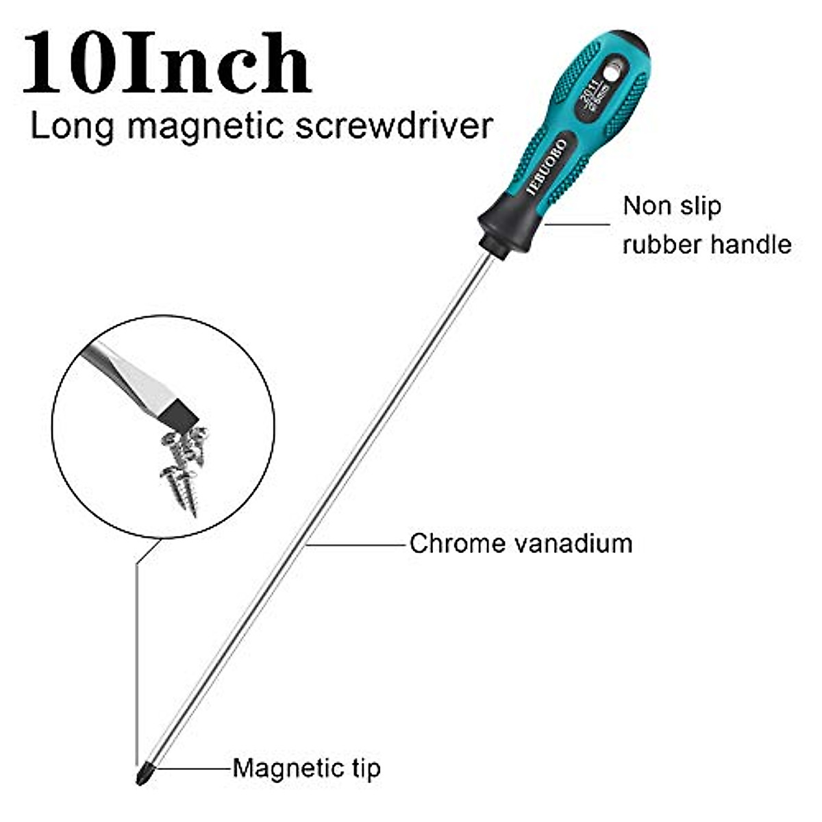 IEBUOBO 10-inch long Screwdriver Magnetic Tip Cross Head Flat Head NO.2 Screwdriver 2 Packs, With Magnetizer/Demagnetizer Tool