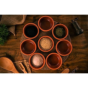 LUKSYOL Handmade Colored Clay Bowls: Authentic Mexican Pottery Set of 8 for Culinary Delights - Ideal for Tajine, Indian, Korean Cuisine, Microwave & Oven Safe, 3.9 x 1.6 inches, Brown Glazed