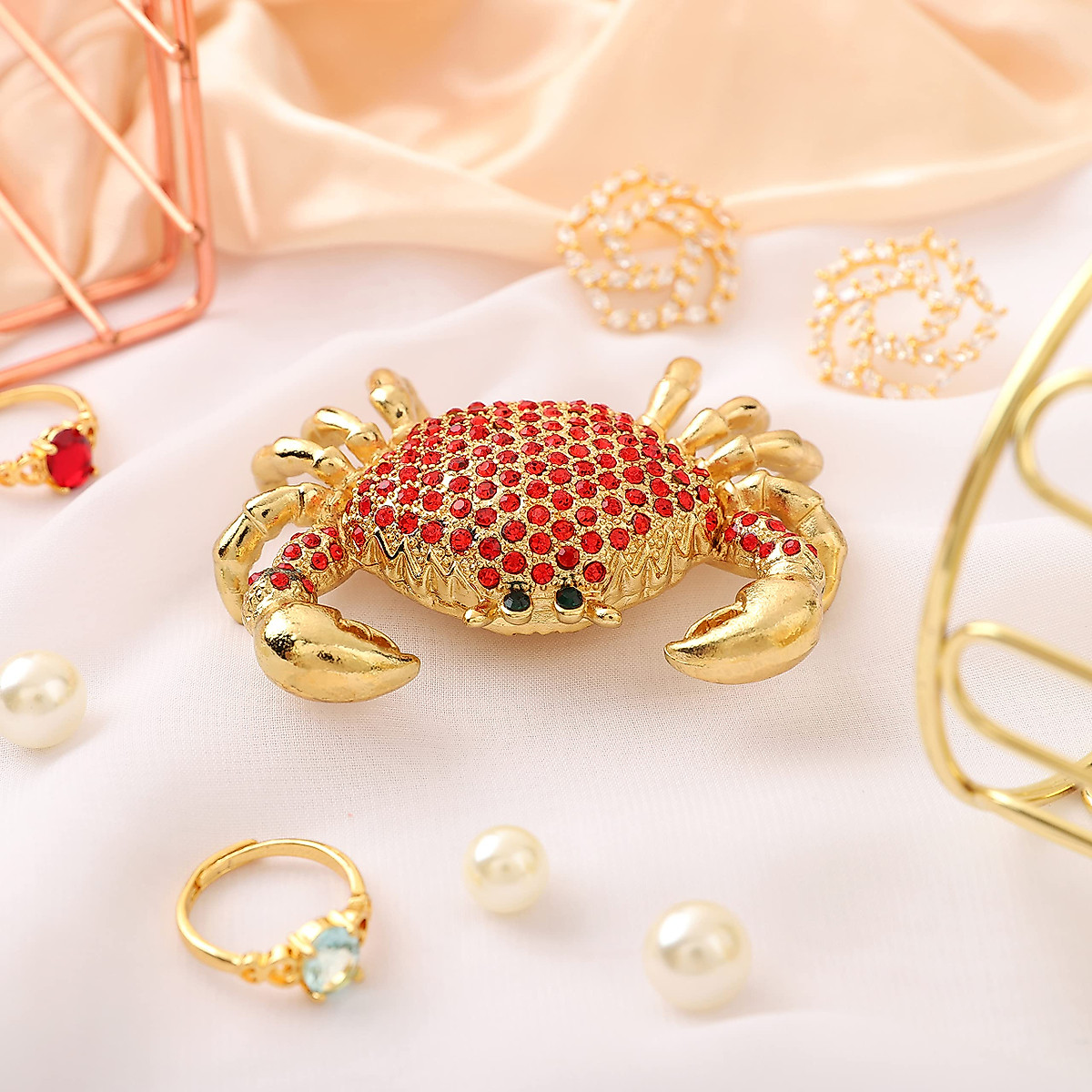 QIFU Hand Painted Crab Shape Decorative Enameled Trinket Box Hinged Unique Gift for Home Decor