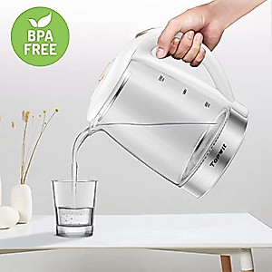 Topwit Electric Kettle Glass Electric Tea Kettle, 2L BPA-Free Hot Water kettle, Stainless Steel Inner Lid and Bottom Water Warmer, Fast Heating with Auto Shut-Off and Boil Dry Protection, White